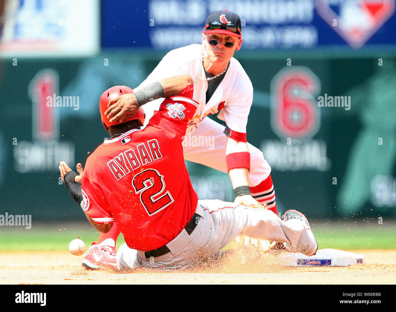 Los Angeles Angels Erick Aybar is safe a second base as St. Louis ...