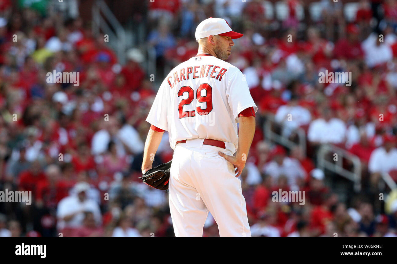 St. Louis Cardinals starting pitcher Chris Carpenter watches a solo ...