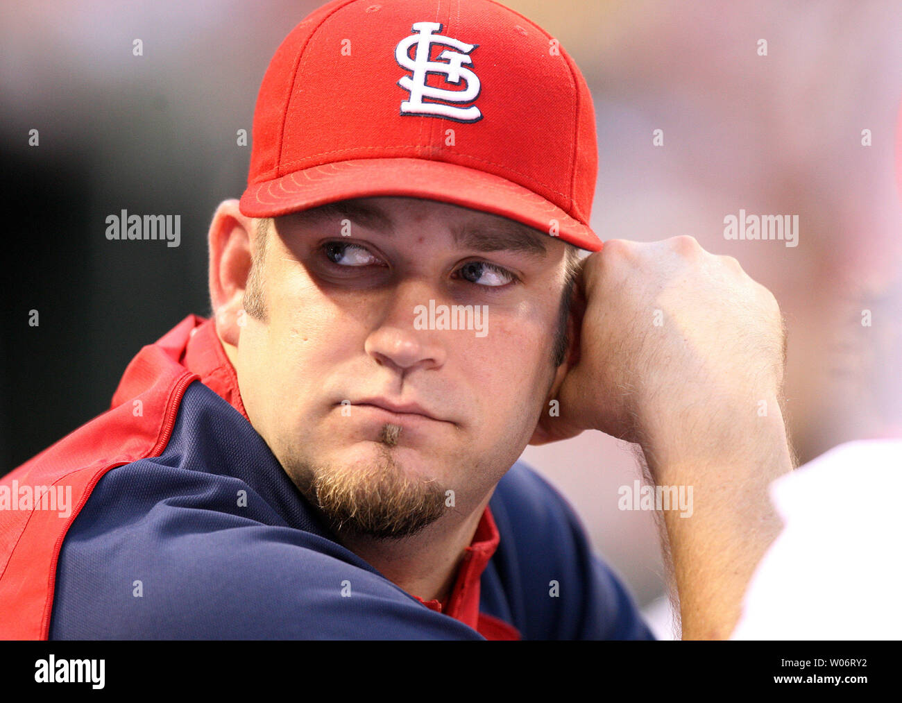 St. Louis Cardinals injured pitcher Brad Penny watches the Cardinals ...