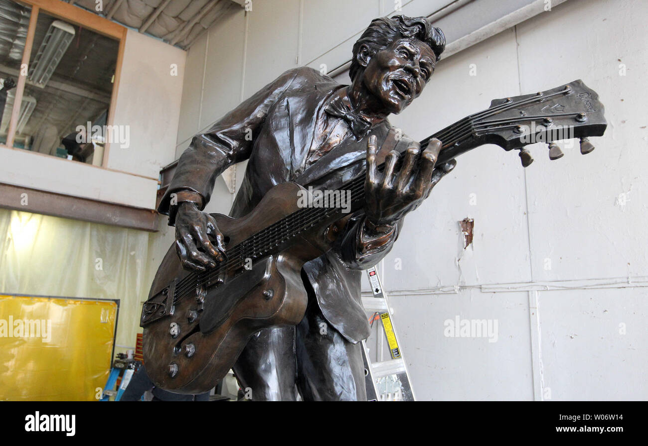 A statue of Rock and Roll artist Chuck Berry created by sculptor Harry ...