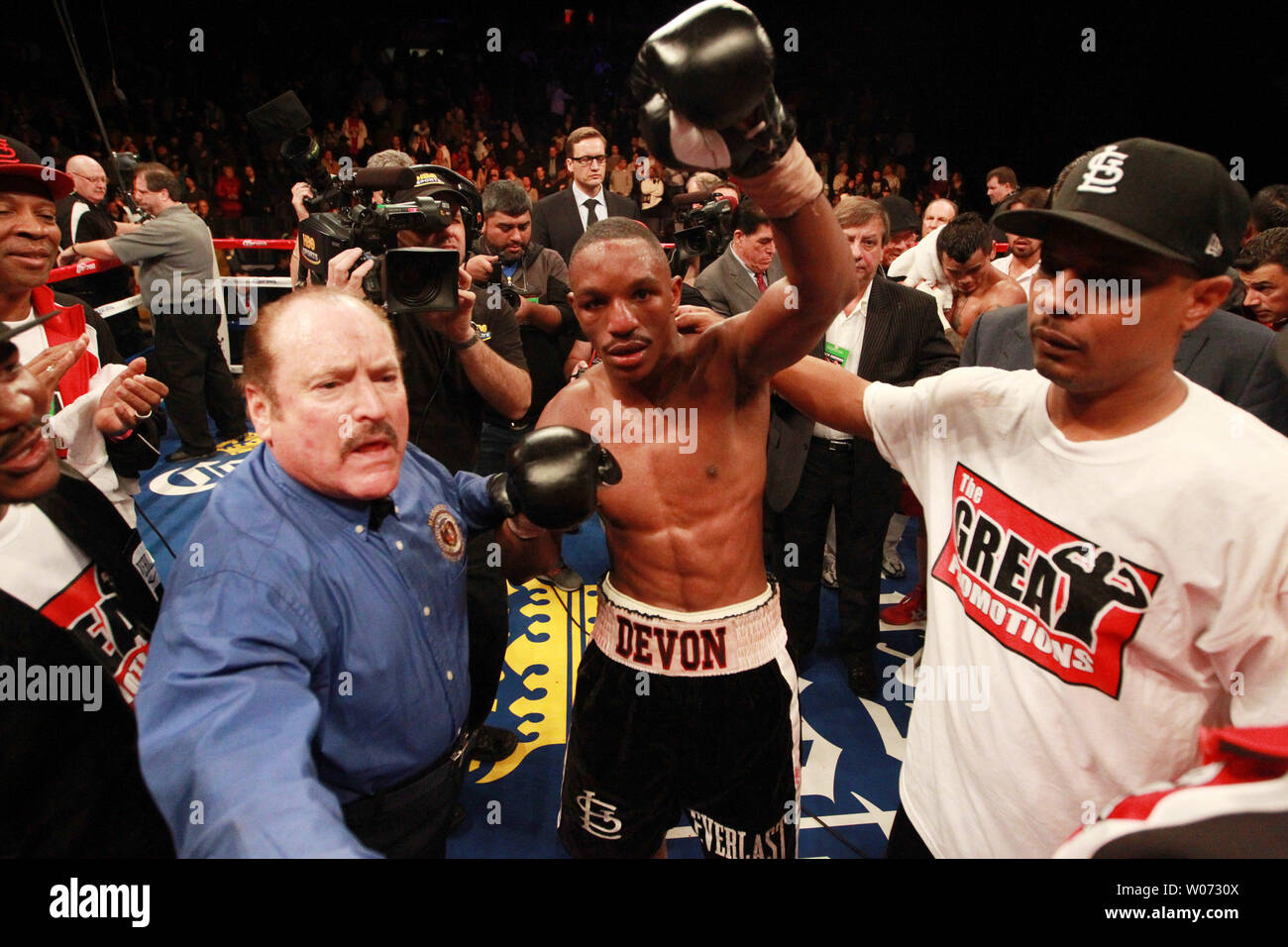 Boxer Devon Alexander from St. Louis celebrates his win over Marcos ...