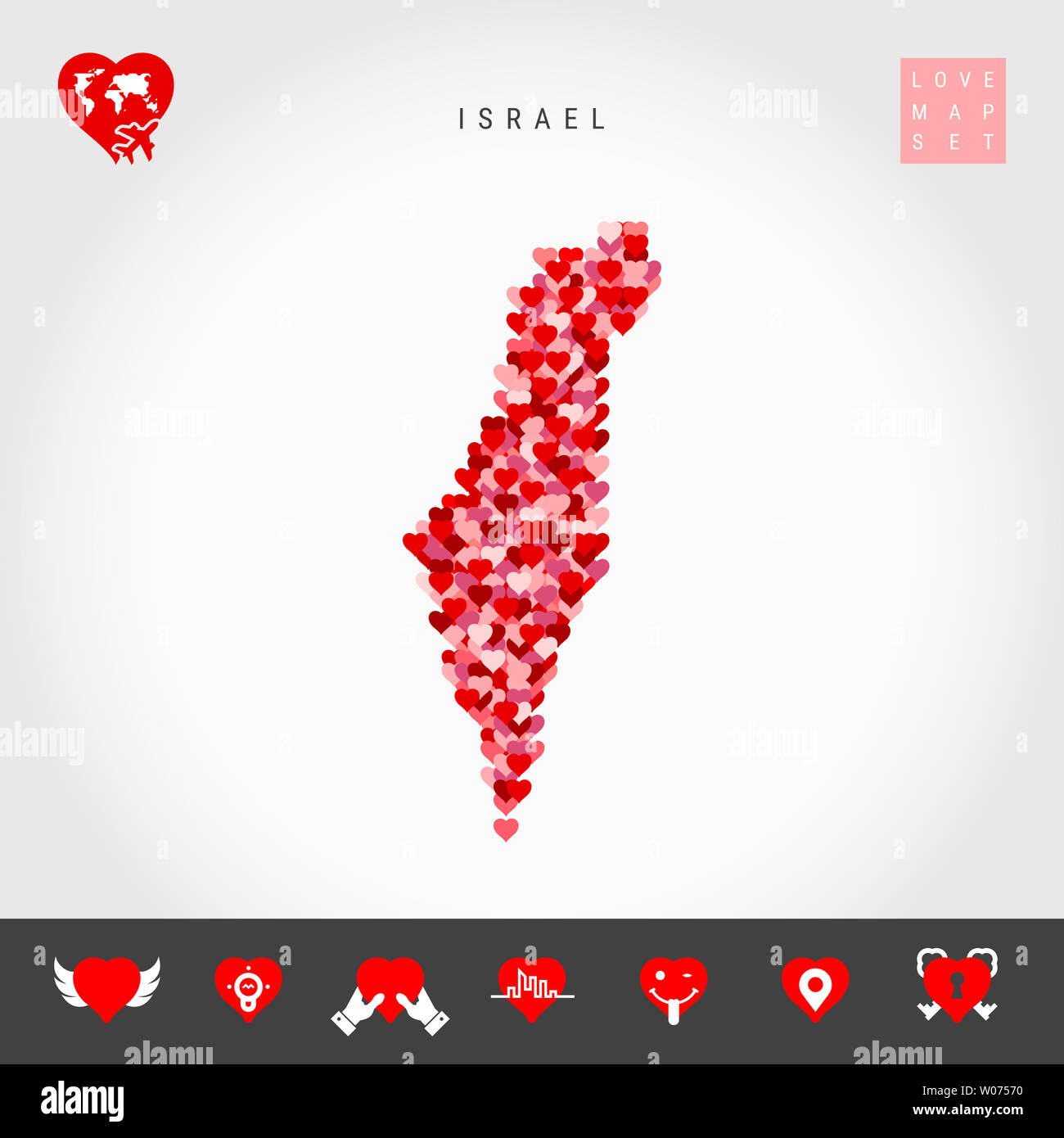 I Love Israel. Red and Pink Hearts Pattern Map of Israel Isolated on ...