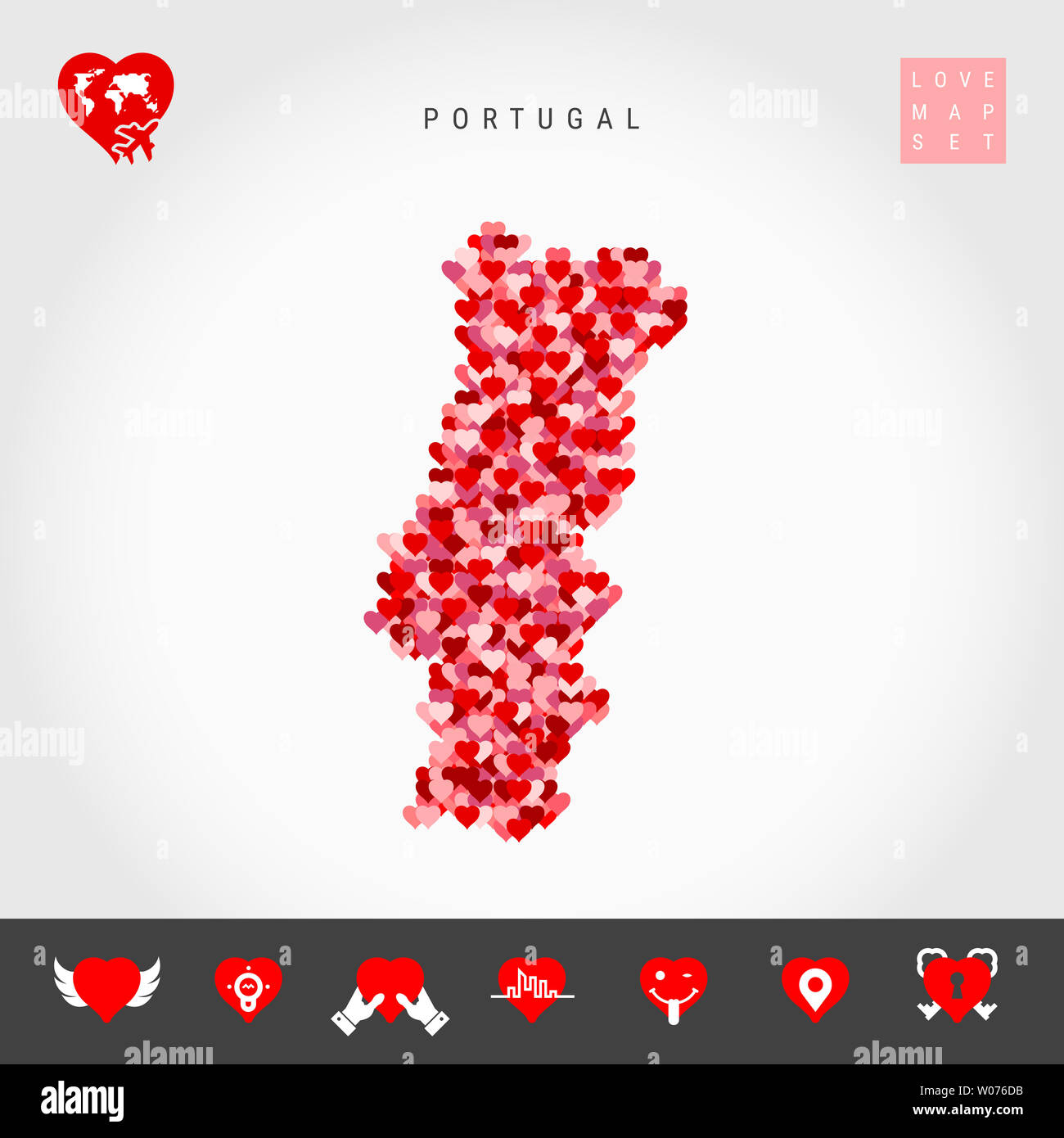 I Love Portugal. Red and Pink Hearts Pattern Map of Portugal Isolated ...
