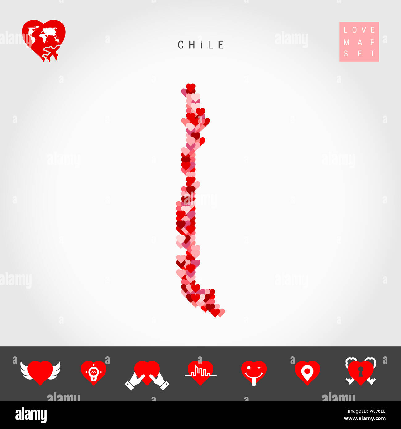 I Love Chile. Red and Pink Hearts Pattern Map of Chile Isolated on Grey ...