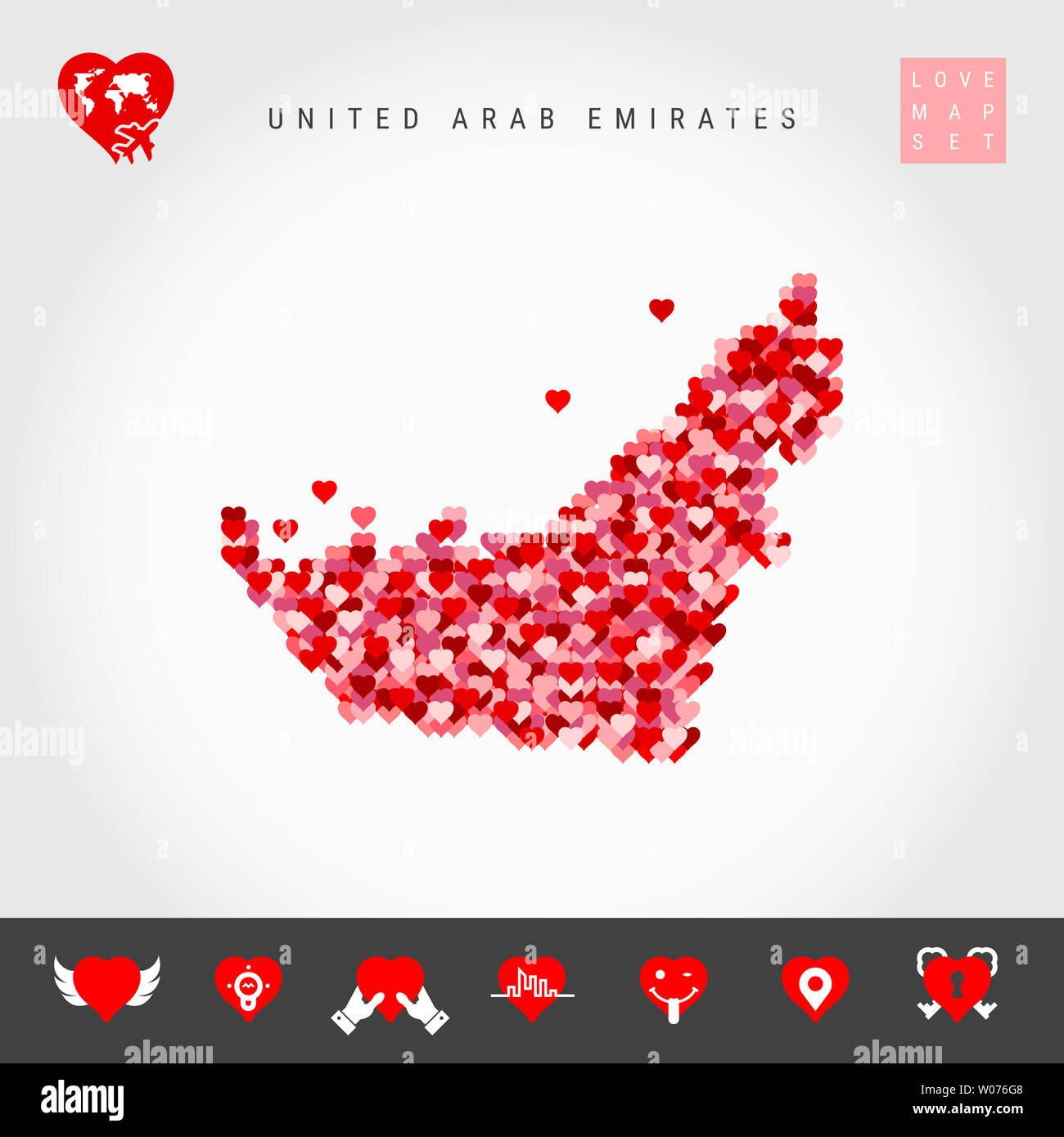 I Love Emirates. Red and Pink Hearts Pattern Map of United Arab ...