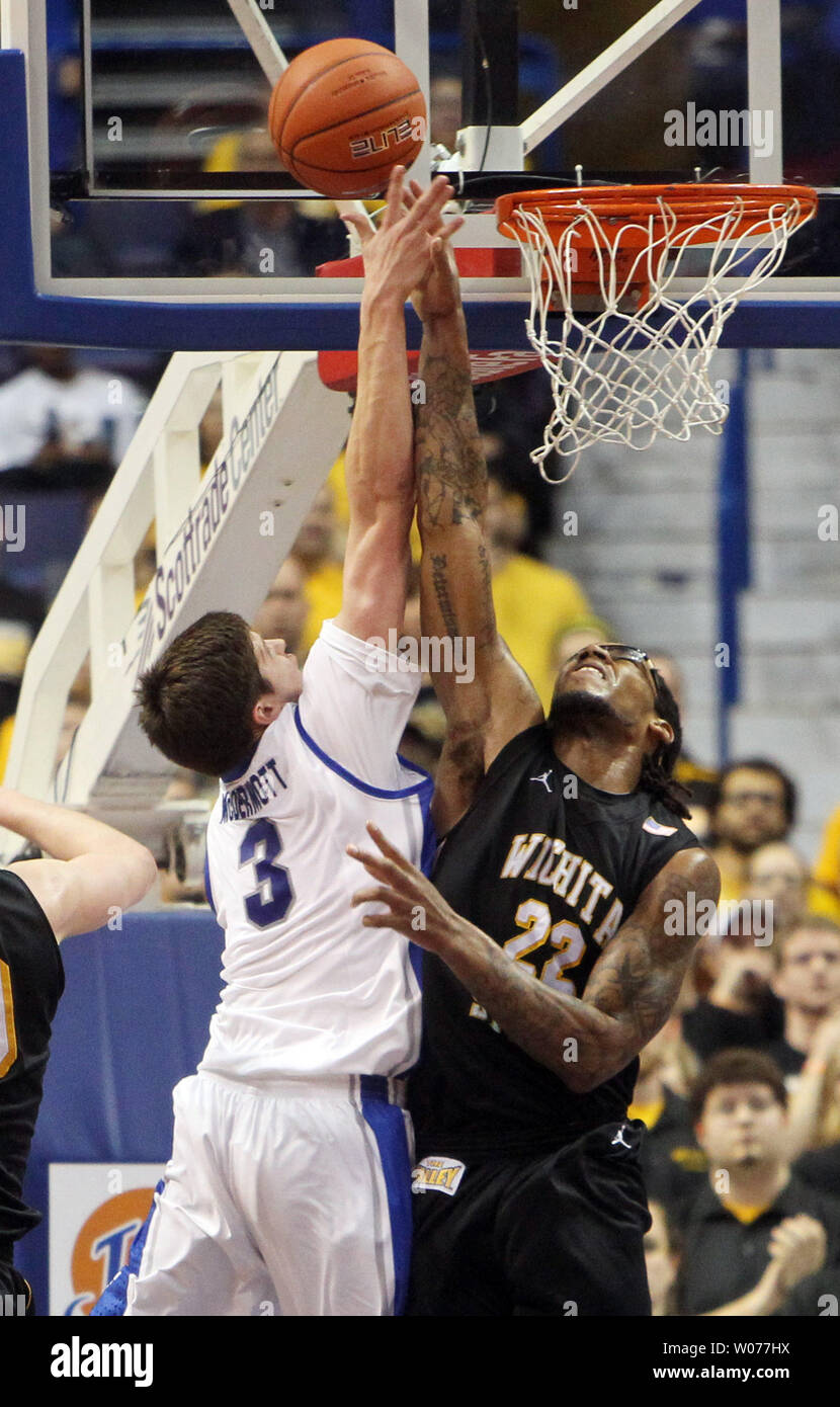 Creighton's Doug McDermott and Wichita State's Carl Hall battle for a ...