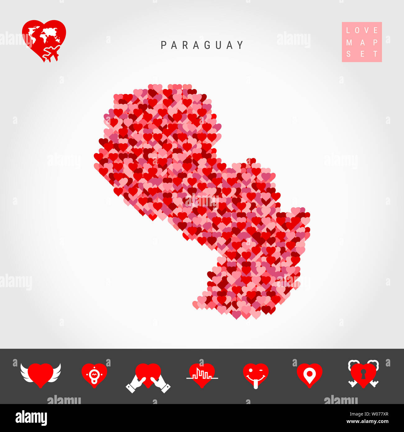 I Love Paraguay. Red and Pink Hearts Pattern Map of Paraguay Isolated ...