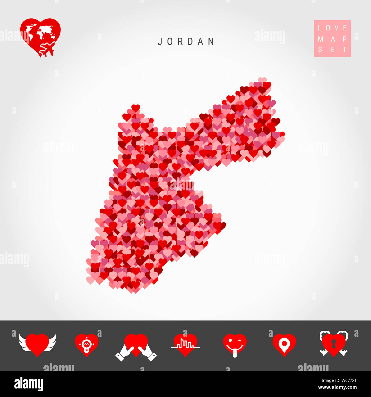 I Love Jordan. Red and Pink Hearts Pattern Map of Jordan Isolated on ...