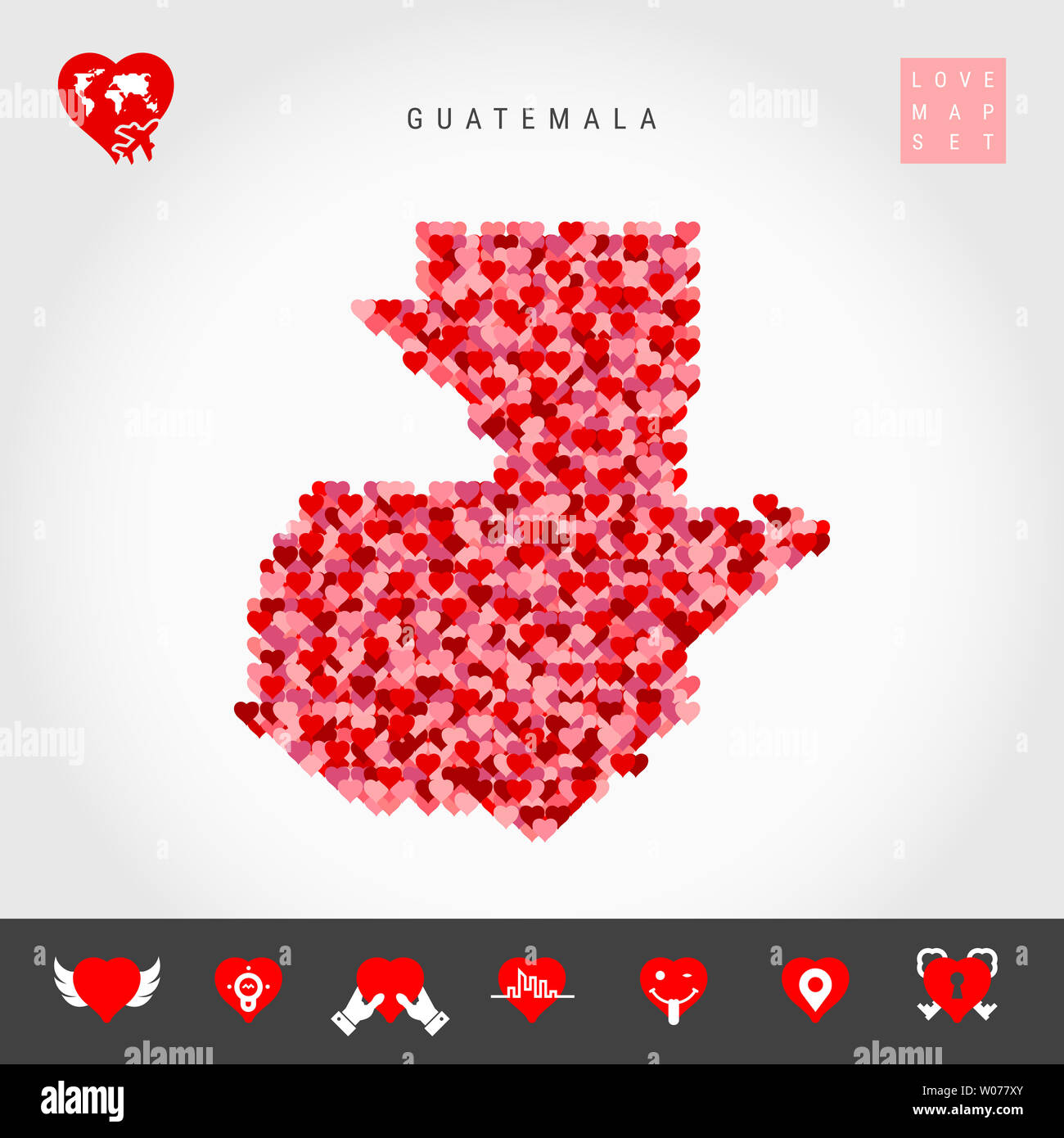 I Love Guatemala. Red and Pink Hearts Pattern Map of Guatemala Isolated ...