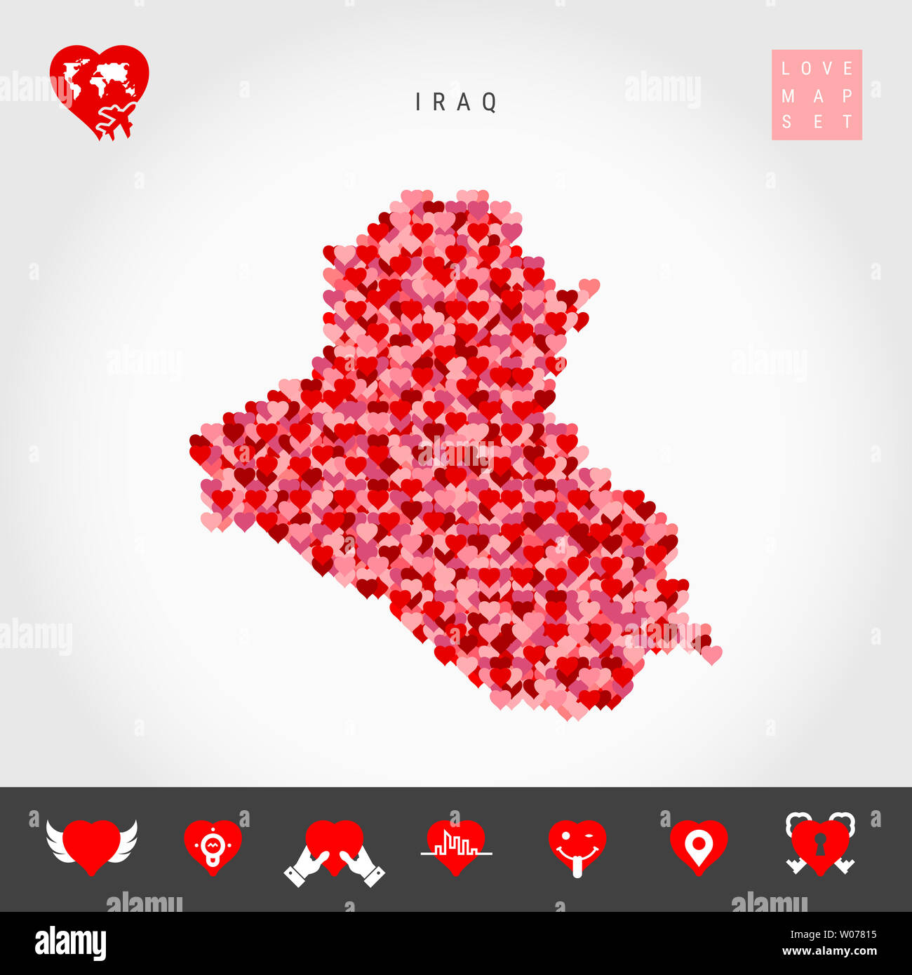 I Love Iraq. Red and Pink Hearts Pattern Map of Iraq Isolated on Grey ...