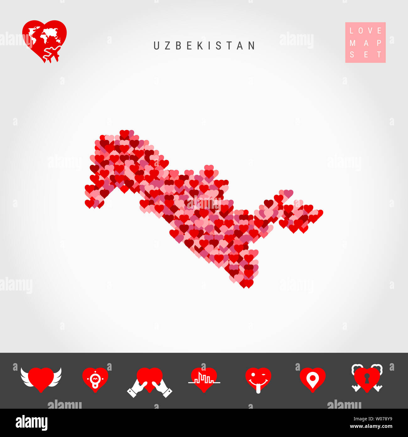 I Love Uzbekistan. Red and Pink Hearts Pattern Map of Uzbekistan ...