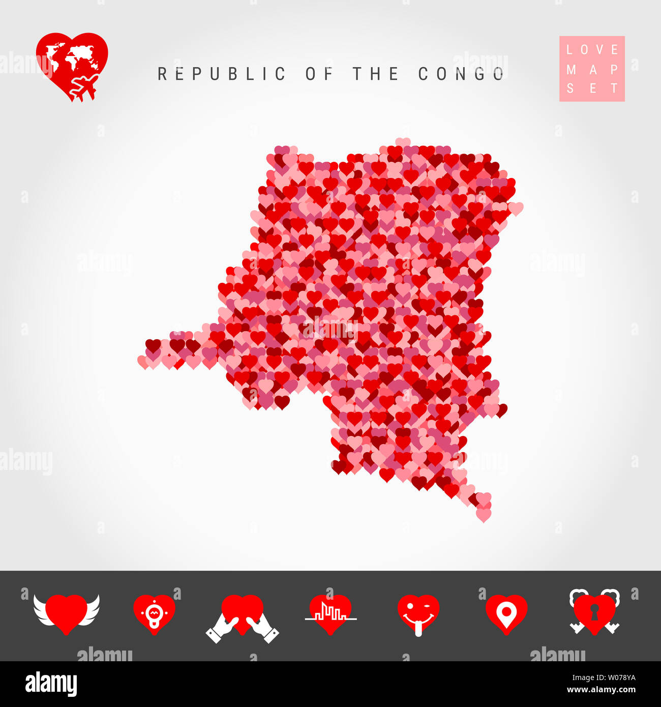 I Love Republic of the Congo. Red and Pink Hearts Pattern Map of ...