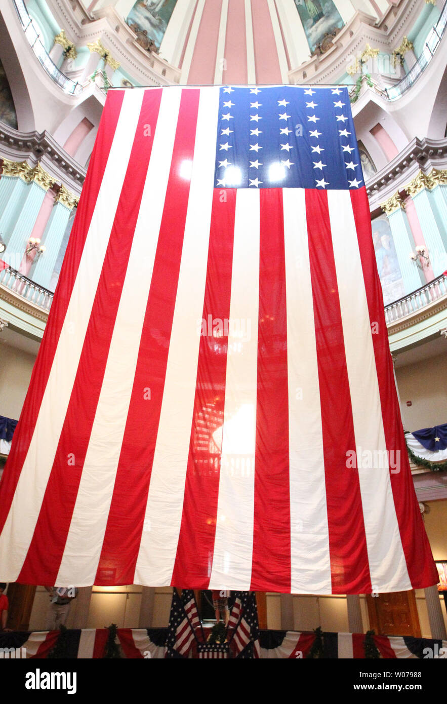 An oversized Garrison flag hangs in the rotunda of the Old Courthouse ...