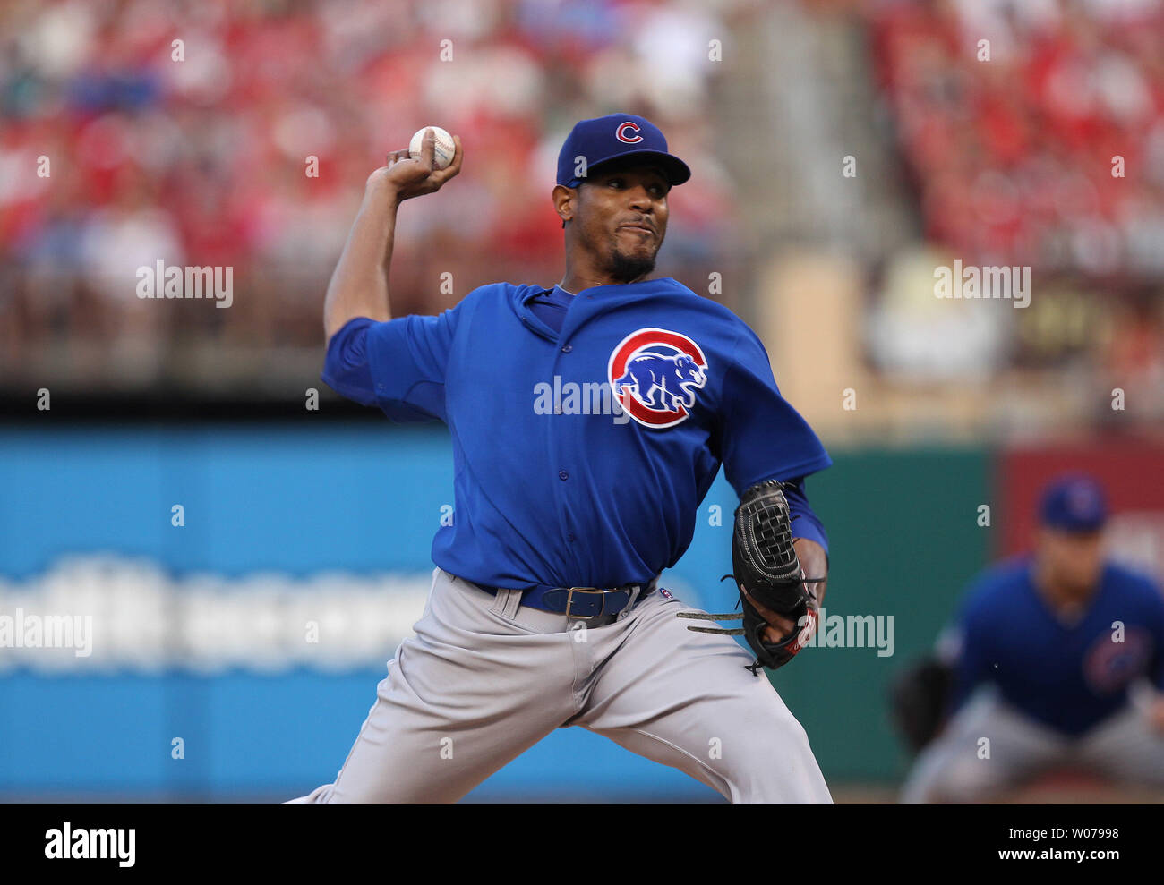 Chicago Cubs starting pitcher Edwin Jackson delivers a pitch to the St ...