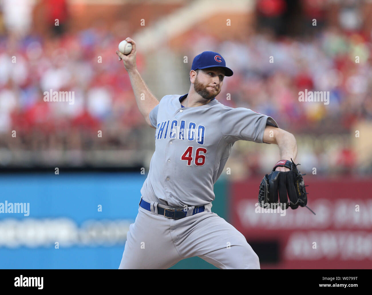 Chicago Cubs starting pitcher Scott Feldman delivers a pitch to the St ...