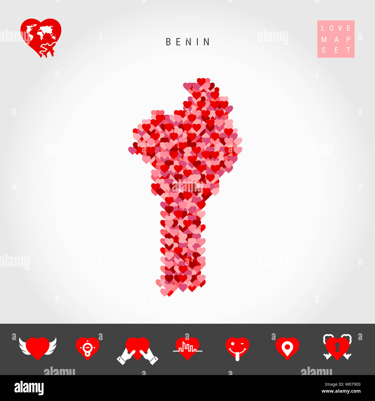 I Love Benin. Red and Pink Hearts Pattern Map of Benin Isolated on Grey ...