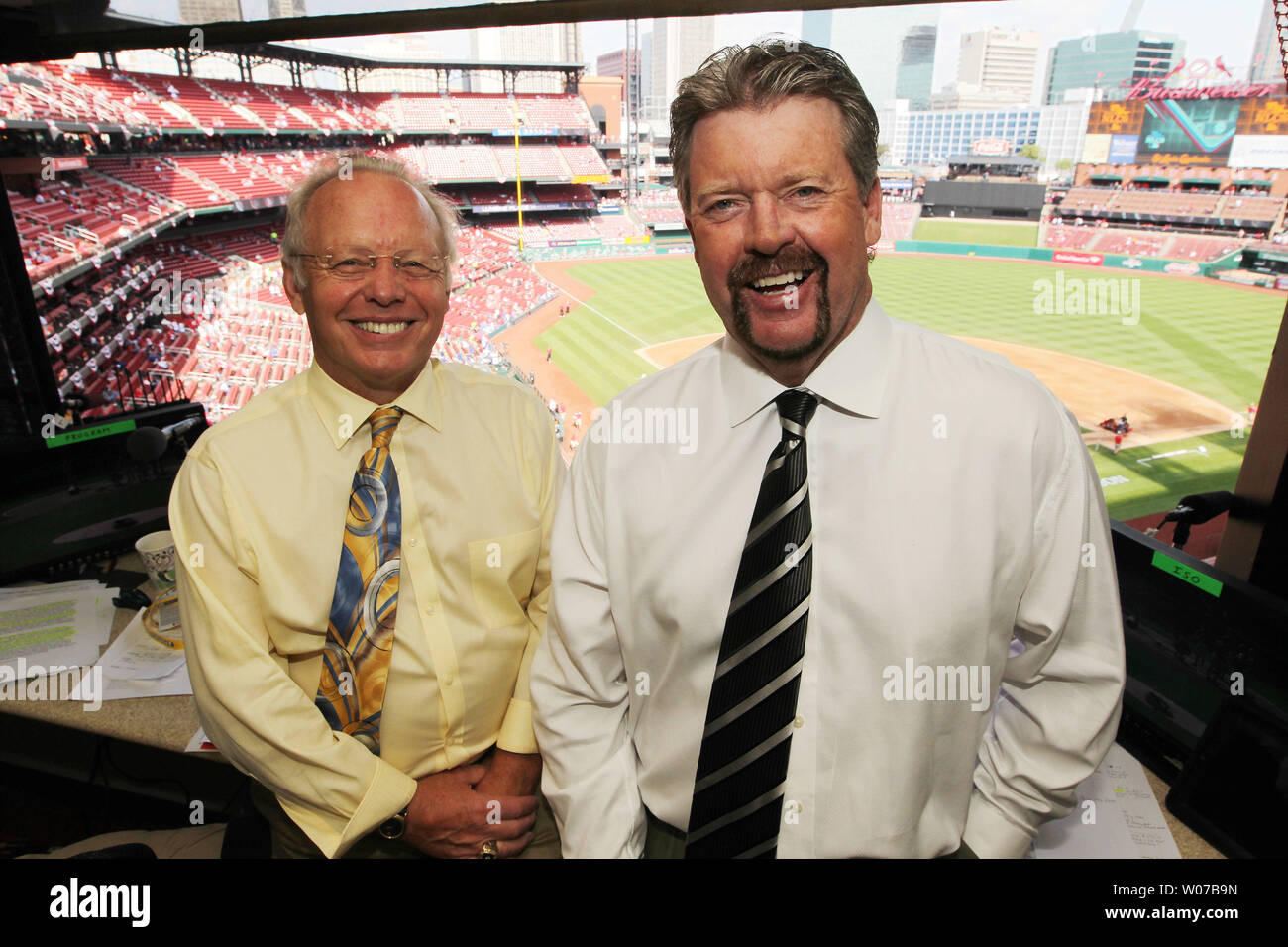MLB International announcers Gary Thorne (L) and Rick Sutcliff pose for ...