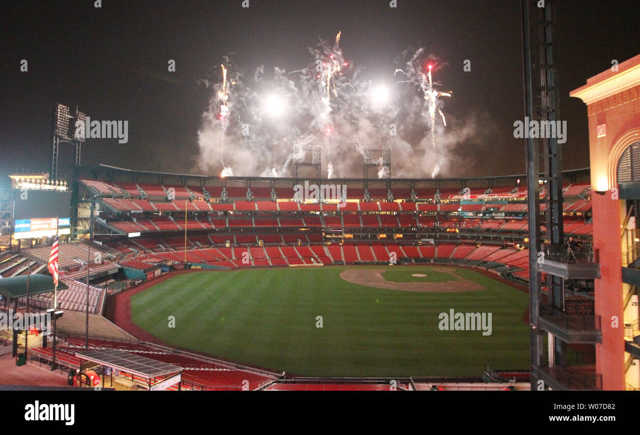 Fireworks illuminate Busch Stadium as seen from the new Cardinals ...