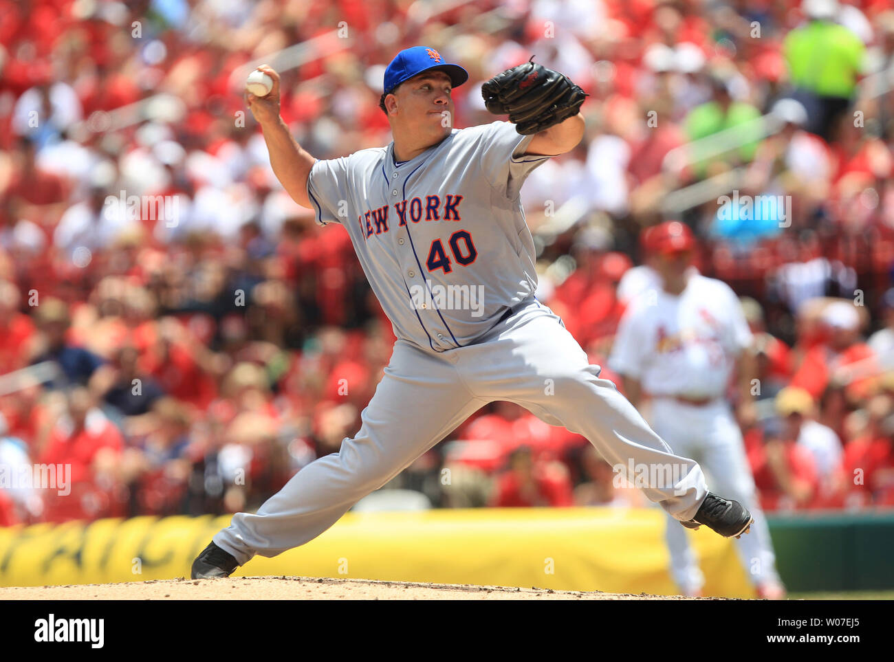 New York starting pitcher Bartolo Colon delivers a pitch to the St ...