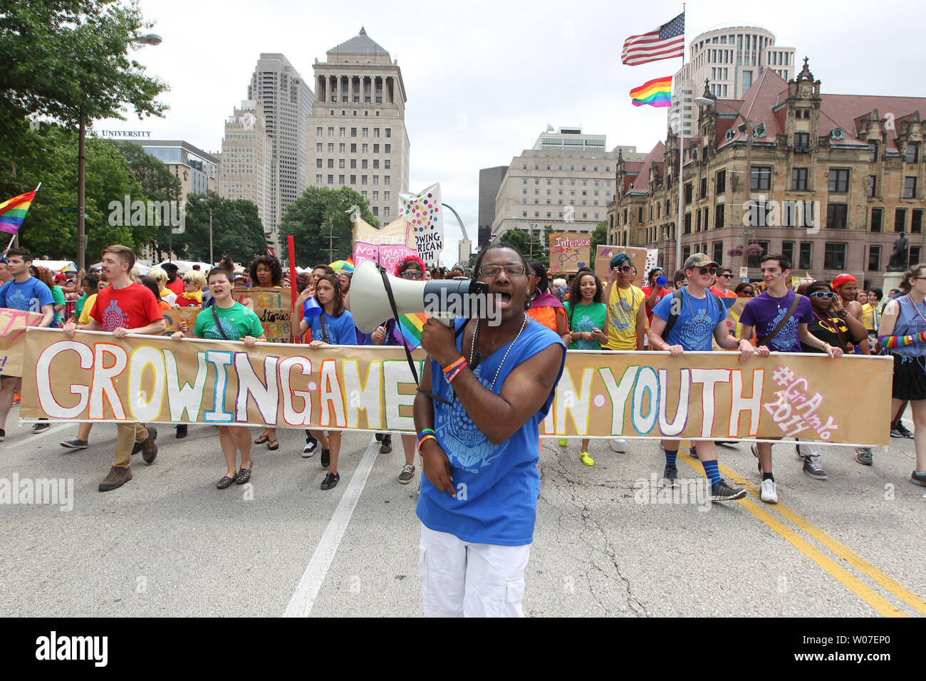 A group of teens march during the Pridefest Parade in St. Louis on June ...