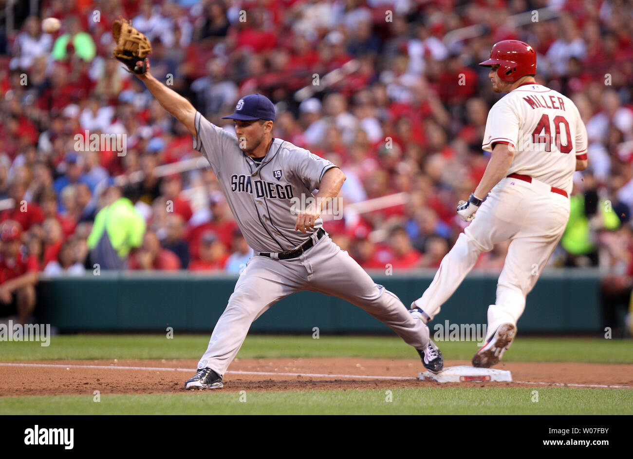 St. Louis Cardinals starting pitcher Shelby MIller is safe at first ...