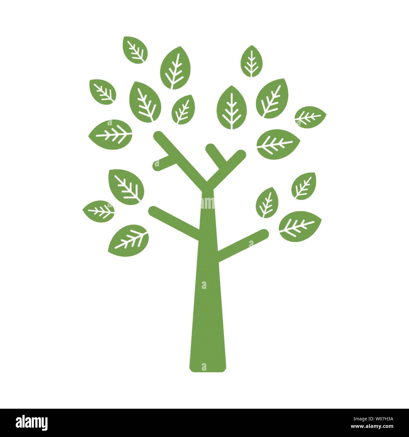 Green flat geometric tree with straight branches sharp leaves isolated ...