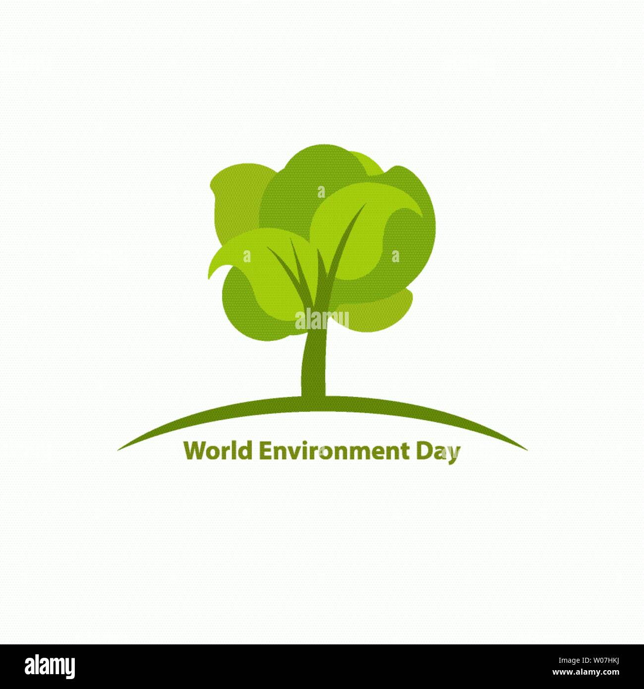 World environment day logo. Green flat cartoon tree on curved line with ...