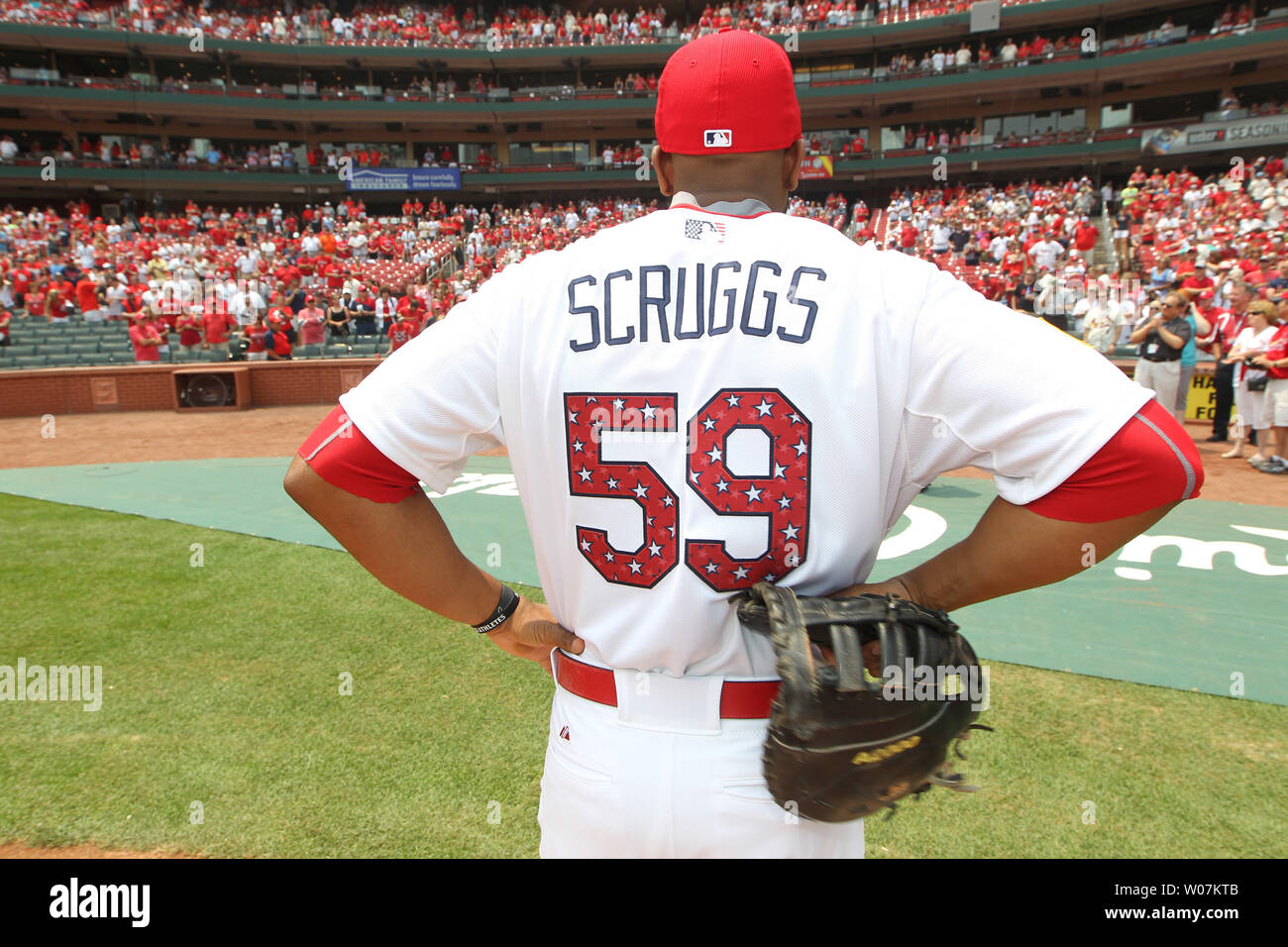 St. Louis Cardinals Xavier Scruggs waits for a first pitch ceremony ...