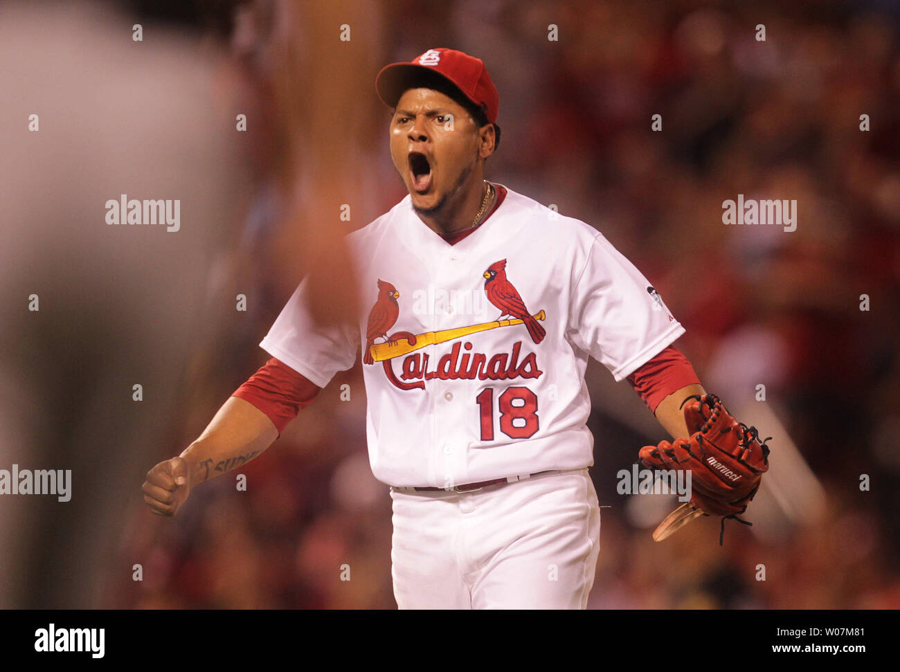St. Louis Cardinals starting pitcher Carlos Martinez yells out after ...