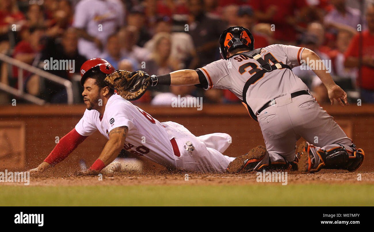 San Francisco Giants catcher Andrew Susac tags St. Louis Cardinals ...
