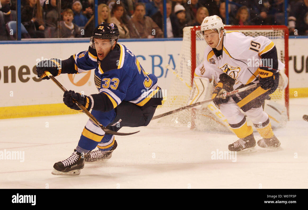 St. Louis Blues Jordan Caron tries to beat Nashville Predators Calle ...