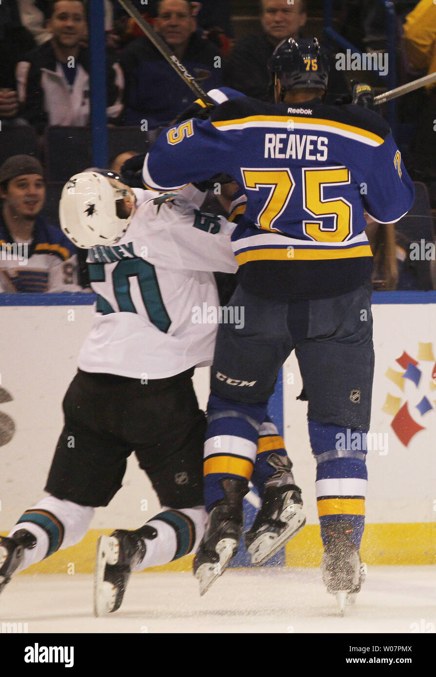 St. Louis Blues Ryan Reeves levels San Jose Sharks Chris Tierney with ...