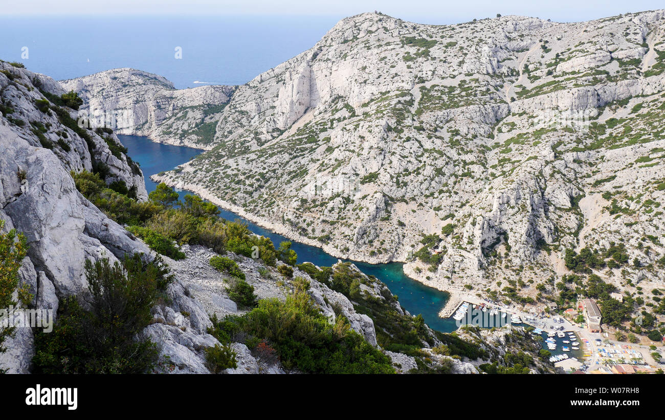 Morgiou calanque, seen from the panoramic belvedere of Sugiton calanque ...