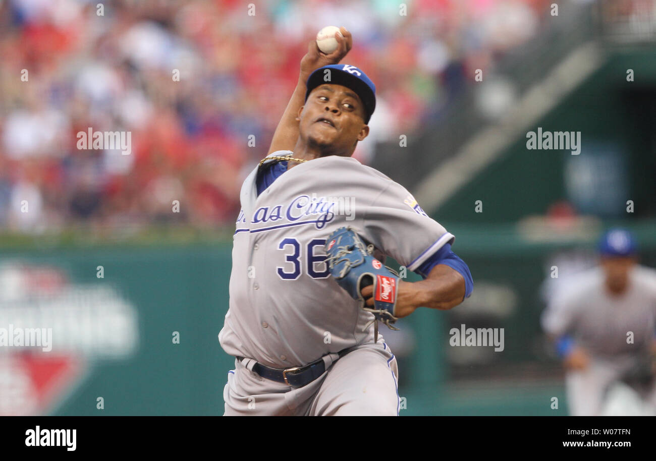 Kansas City Royals starting pitcher Edinson Volquez delivers a pitch to ...