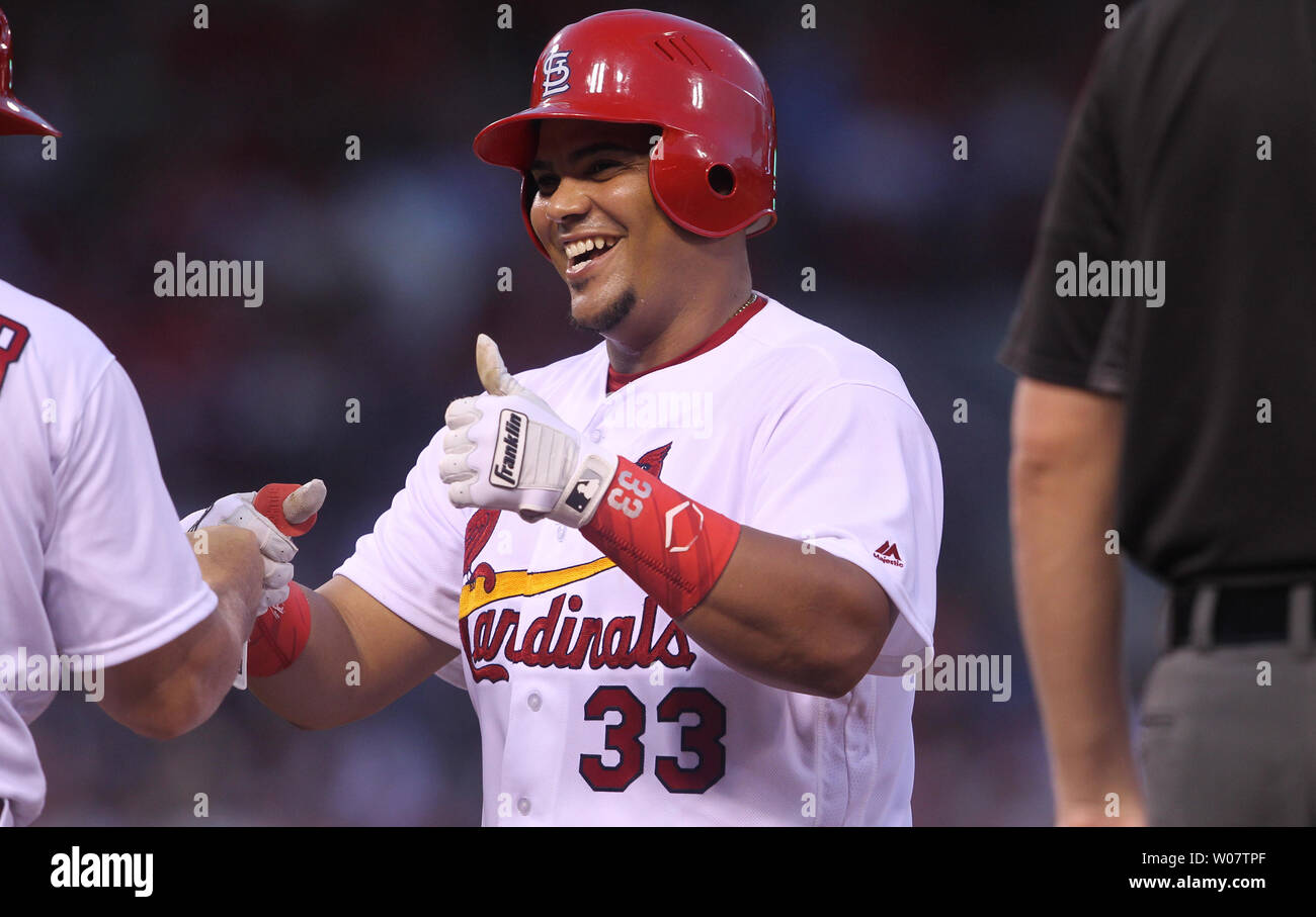 St. Louis Cardinals catcher Brayan Pena celebrates his first hit of the ...