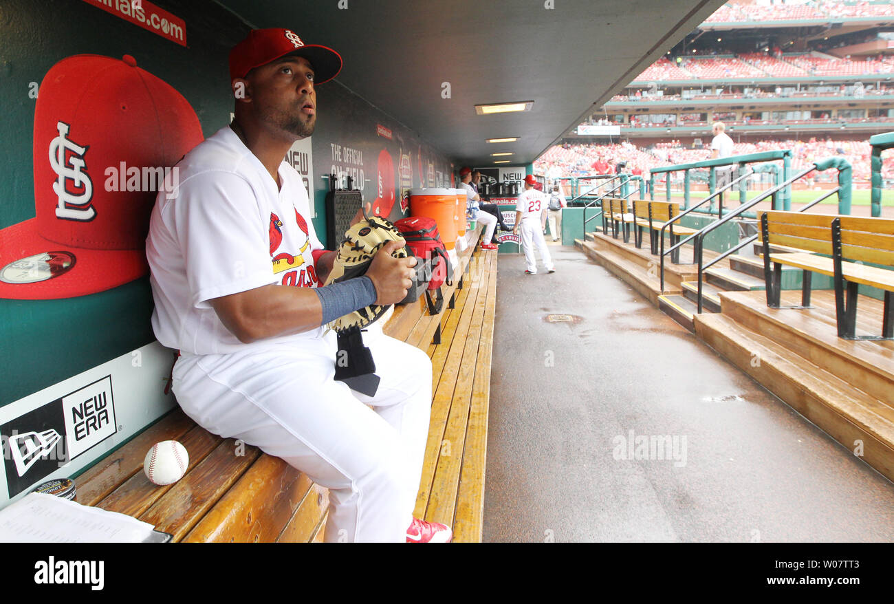 New St. Louis Cardinals catcher Alberto Rosario sits in the dugout ...