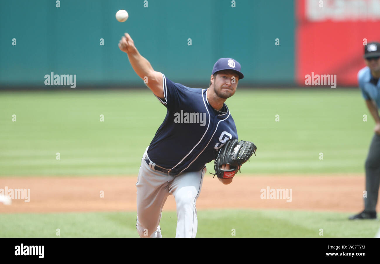 San Diego Padres starting pitcher Colin Rea delivers a pitch to the St ...