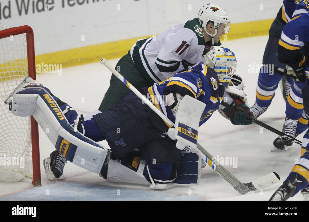 Minnesota Wild Zach Parise puts pressure on St. Louis Blues goaltender ...