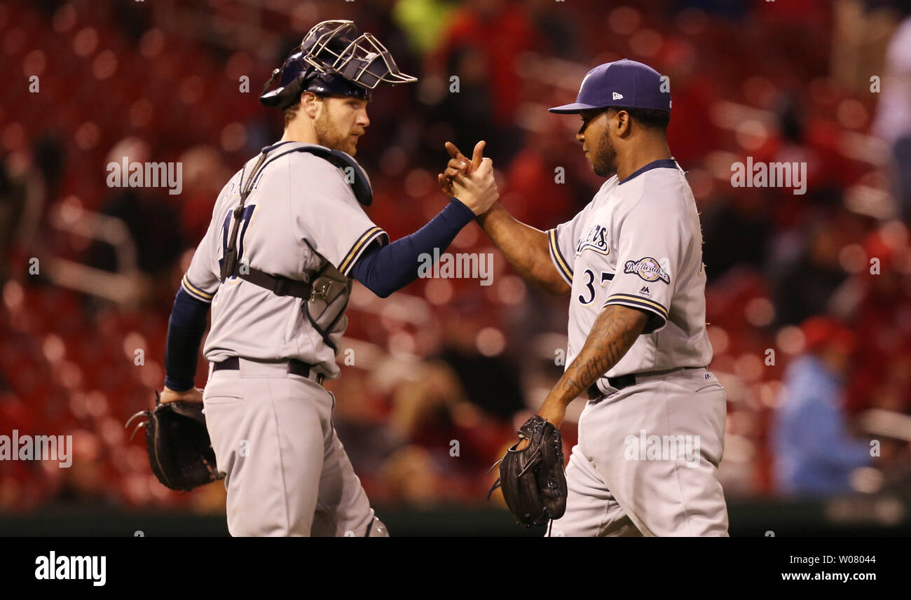 Milwaukee Brewers pitcher Neftall Feliz and catcher Jett Bandy ...
