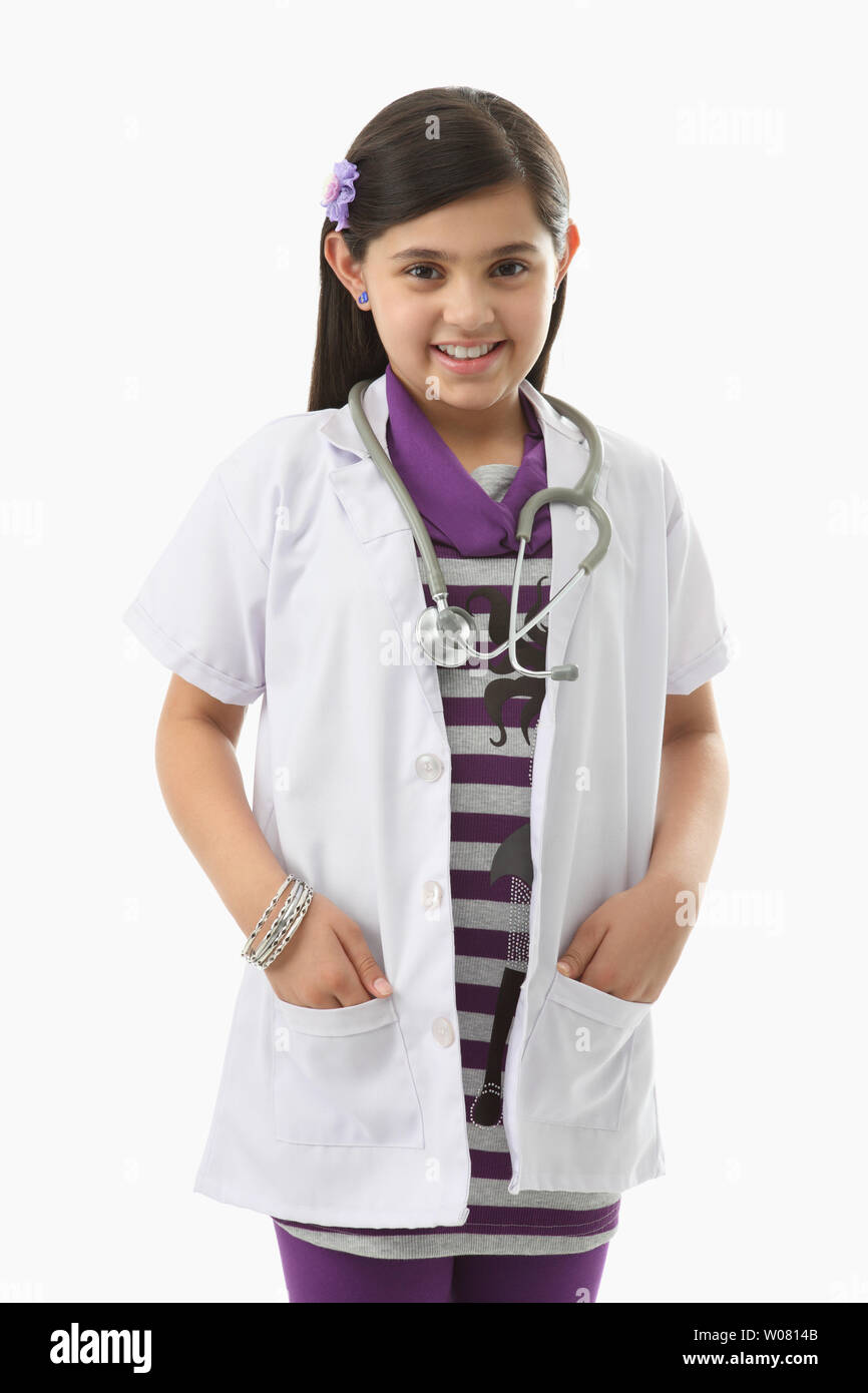 Portrait of a girl dressed as a doctor Stock Photo - Alamy