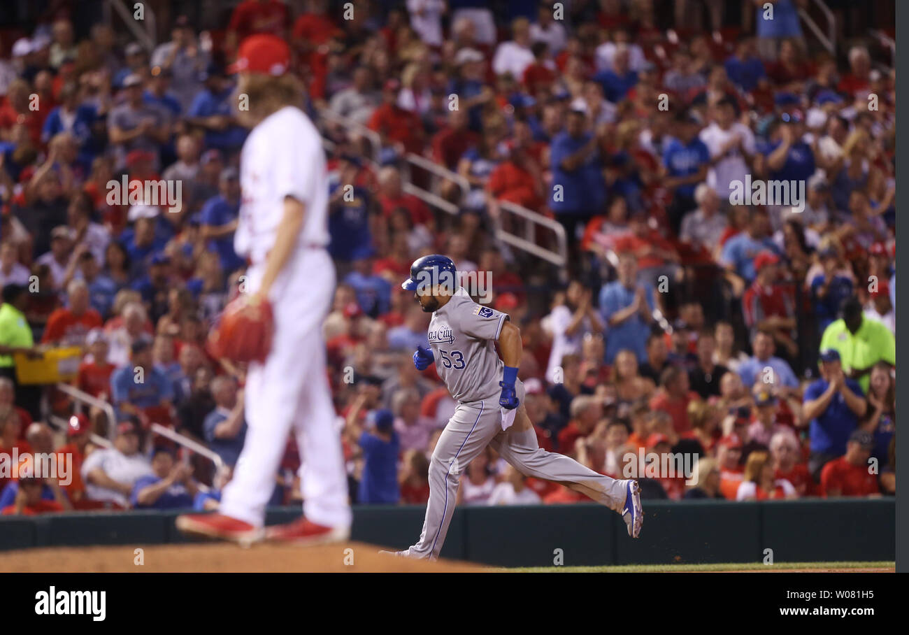Kansas City Royals Melky Cabrera rounds third base after hitting s two ...
