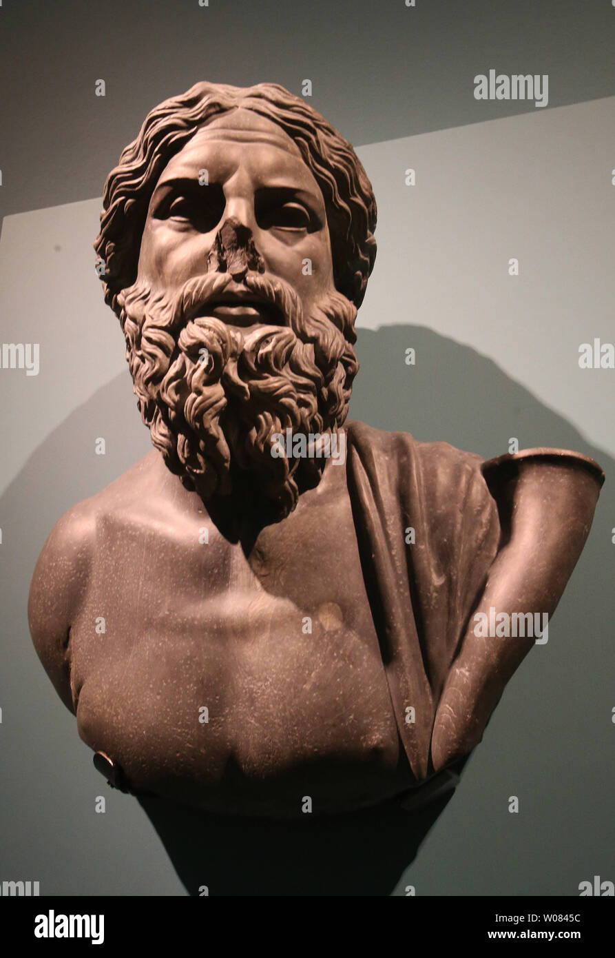 A bust of Neilos, the Greek God of the Nile, made 100-200 BC and ...