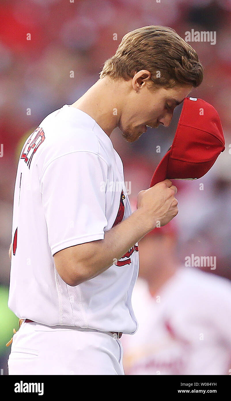St. Louis Cardinals starting pitcher Luke Weaver thinks for a moment ...