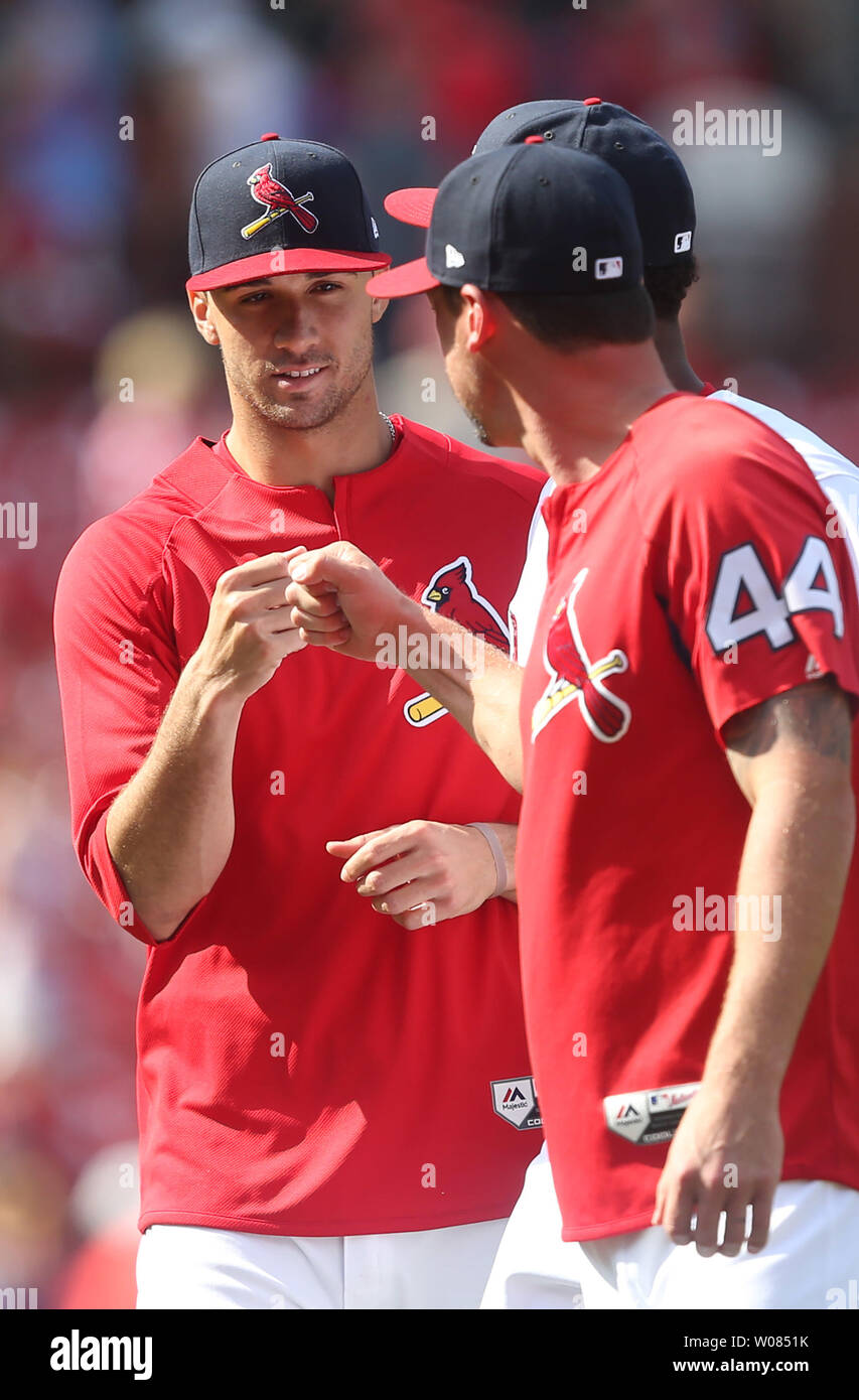 St. Louis Cardinals starting pitcher Jack Flaherty is congratulated by ...