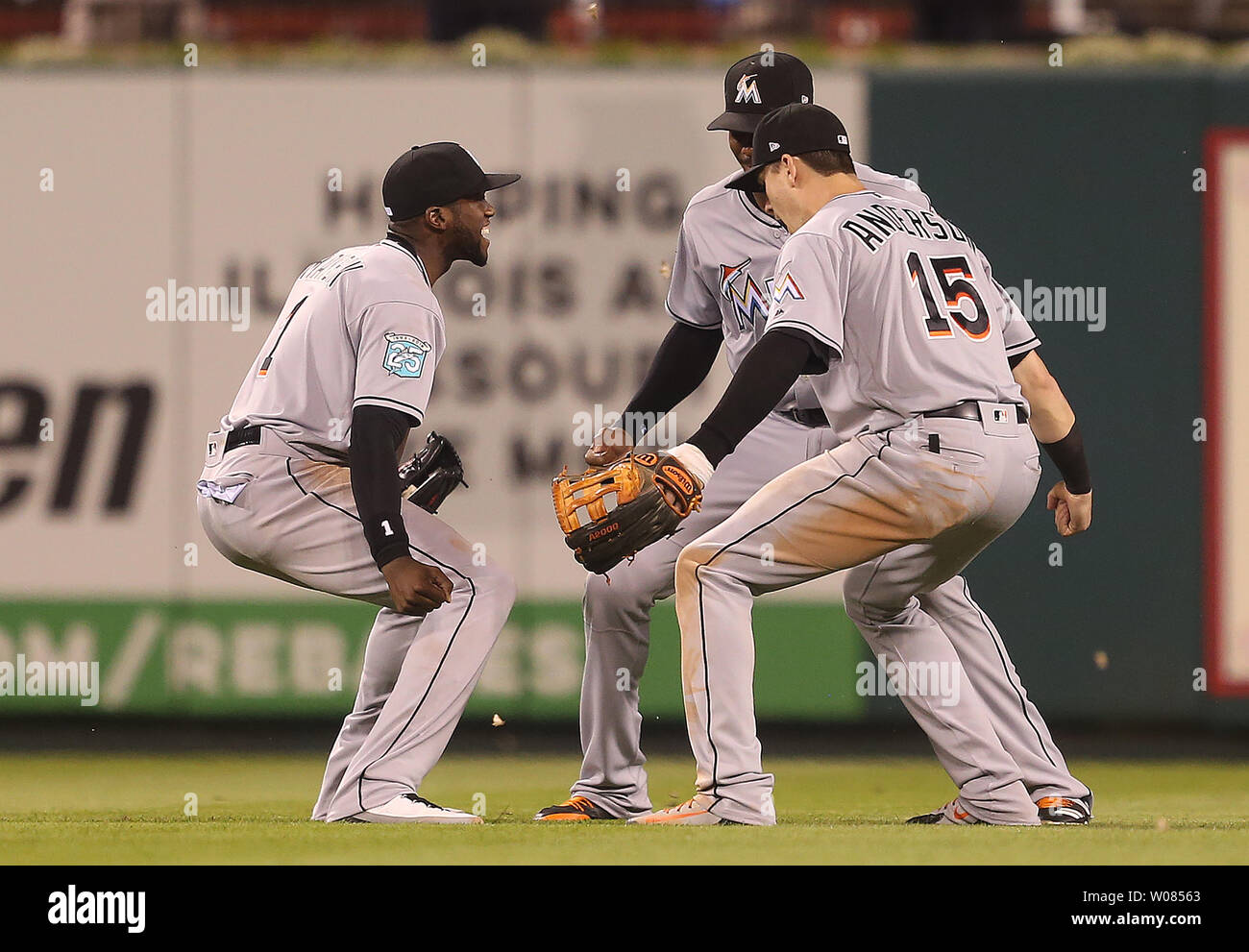 Miami Marlins (L to R) Cameron Maybin, Lewis Brinson and Brian Anderson ...