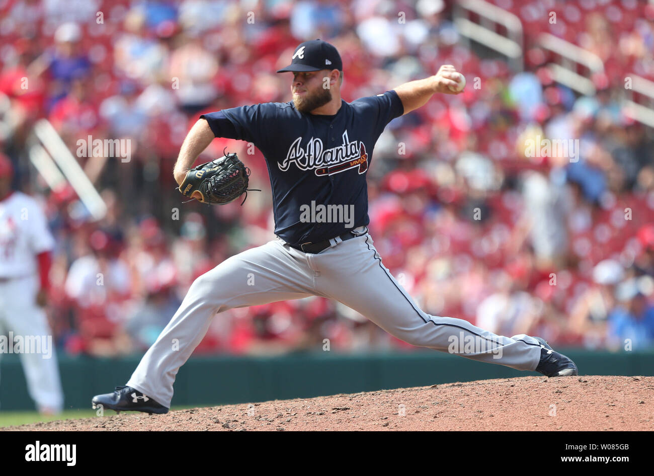 Atlanta Braves pitcher A.J. Minter delivers a pitch to the St. Louis ...
