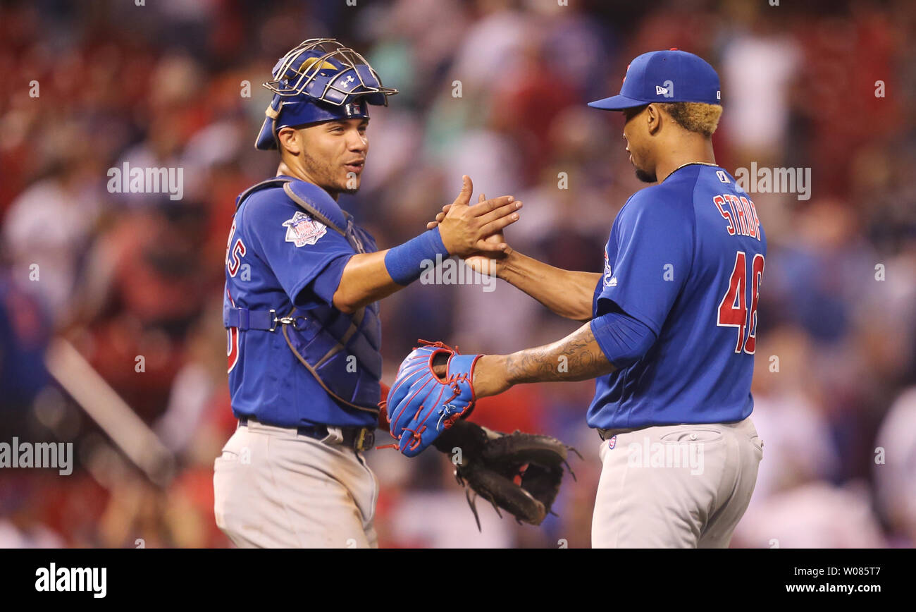 Chicago Cubs catcher Willson Contreras and pitcher Pedro Strop ...