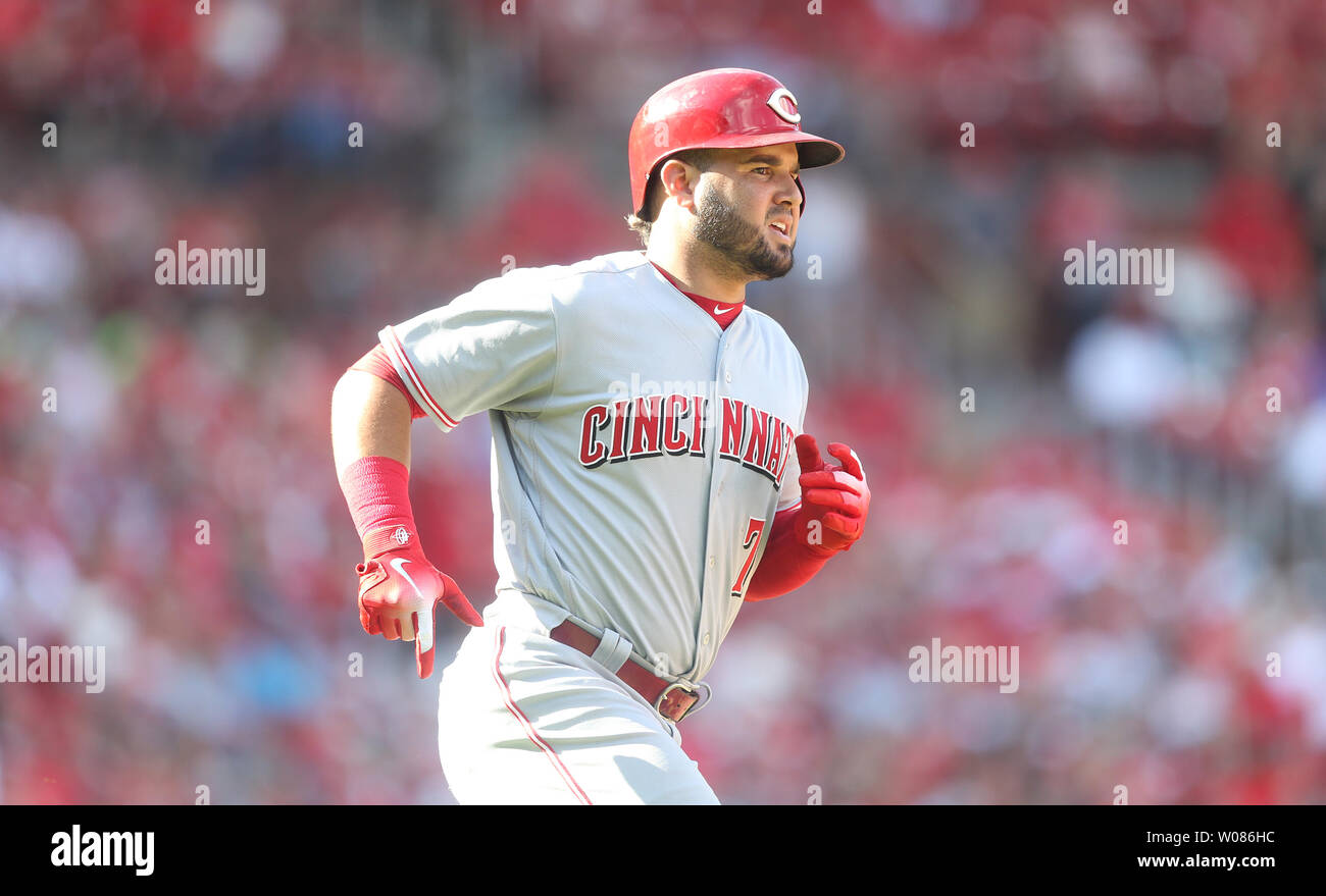 Cincinnati Reds Eugenio Suarez runs the bases after hitting the game ...