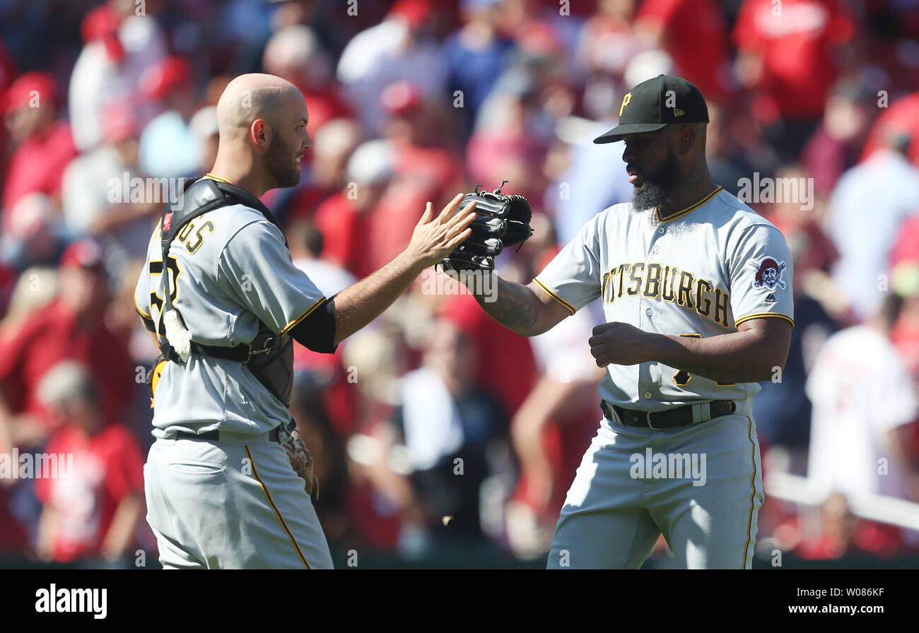 Pittsburgh Pirates pitcher Felipe Vazquez and catcher Jacob Stallings ...