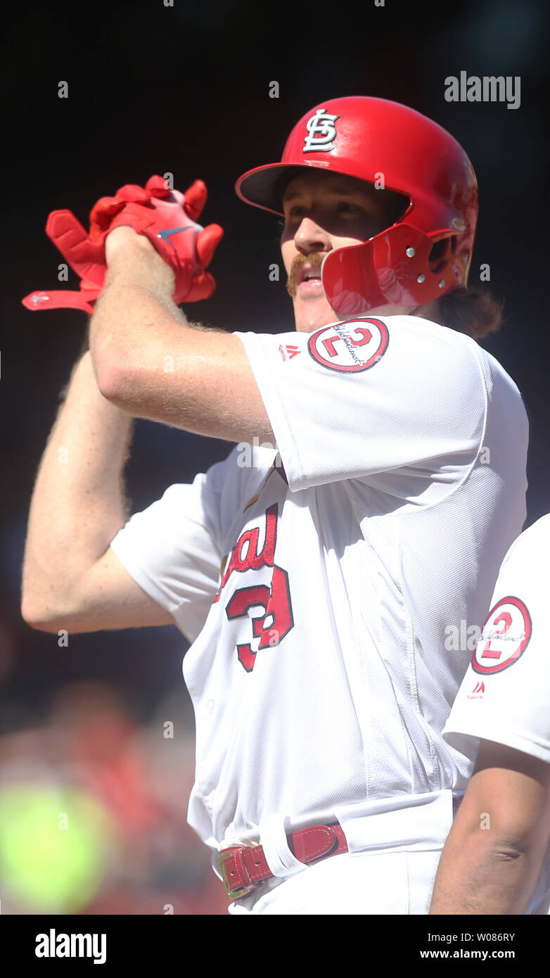 St. Louis Cardinals starting pitcher Miles Mikolas celebrates his RBI ...